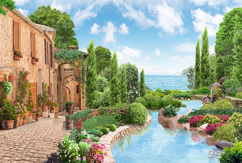 Фотообои DIVINO DECOR Старинная улочка у пруда Р-099 купить в ...
